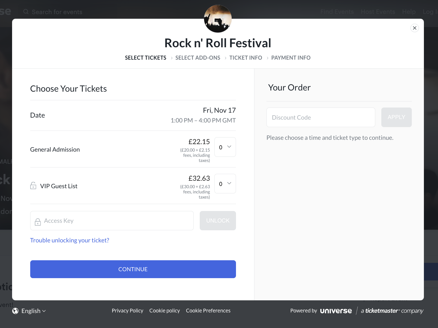Use access keys to create password protected ticket types – Universe ...