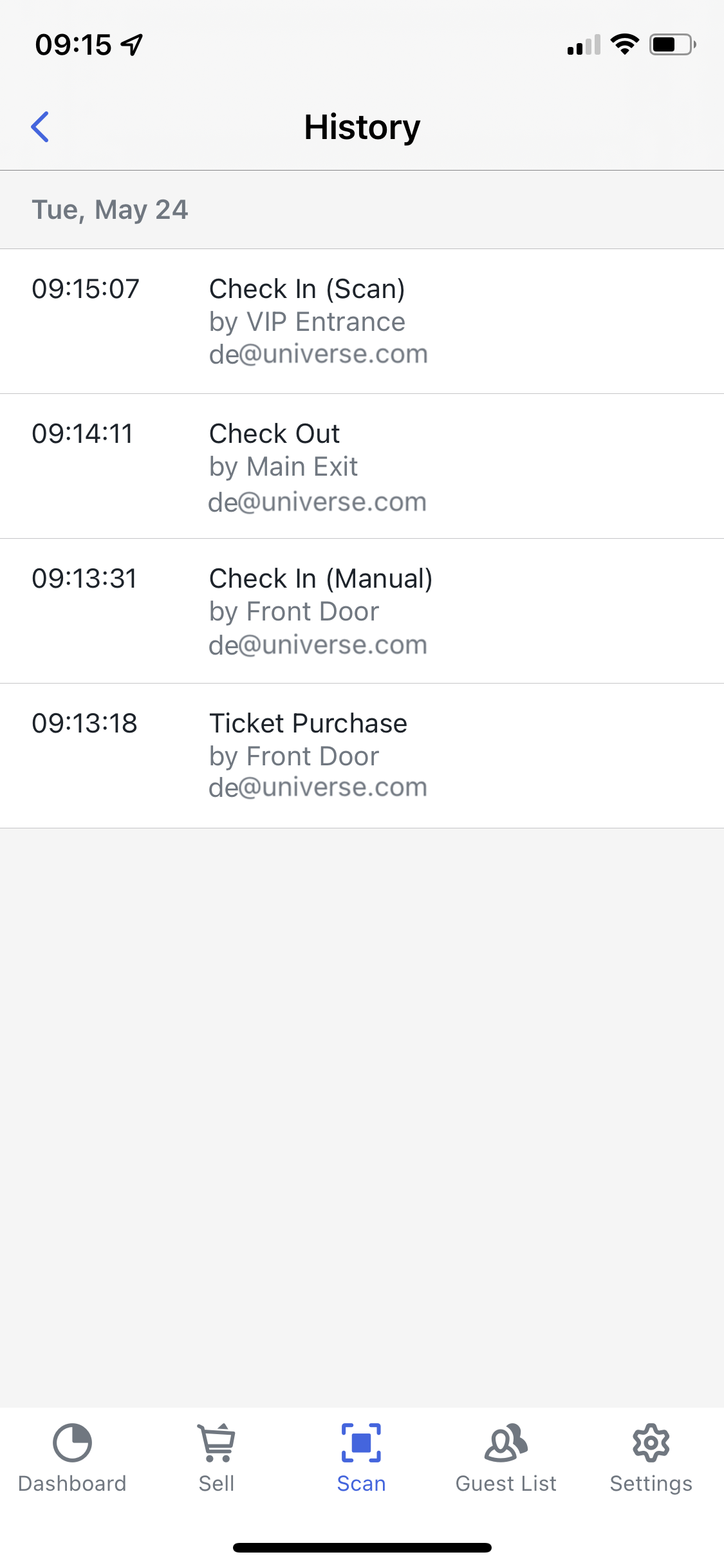 BoxOffice App: Viewing the check in history of a ticket – Universe Help ...