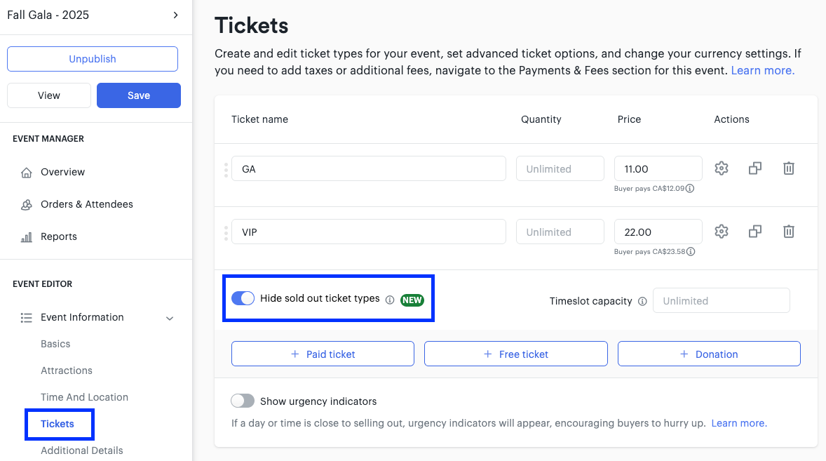 Hide Sold Out Ticket Types on Your Event – Universe Help Center